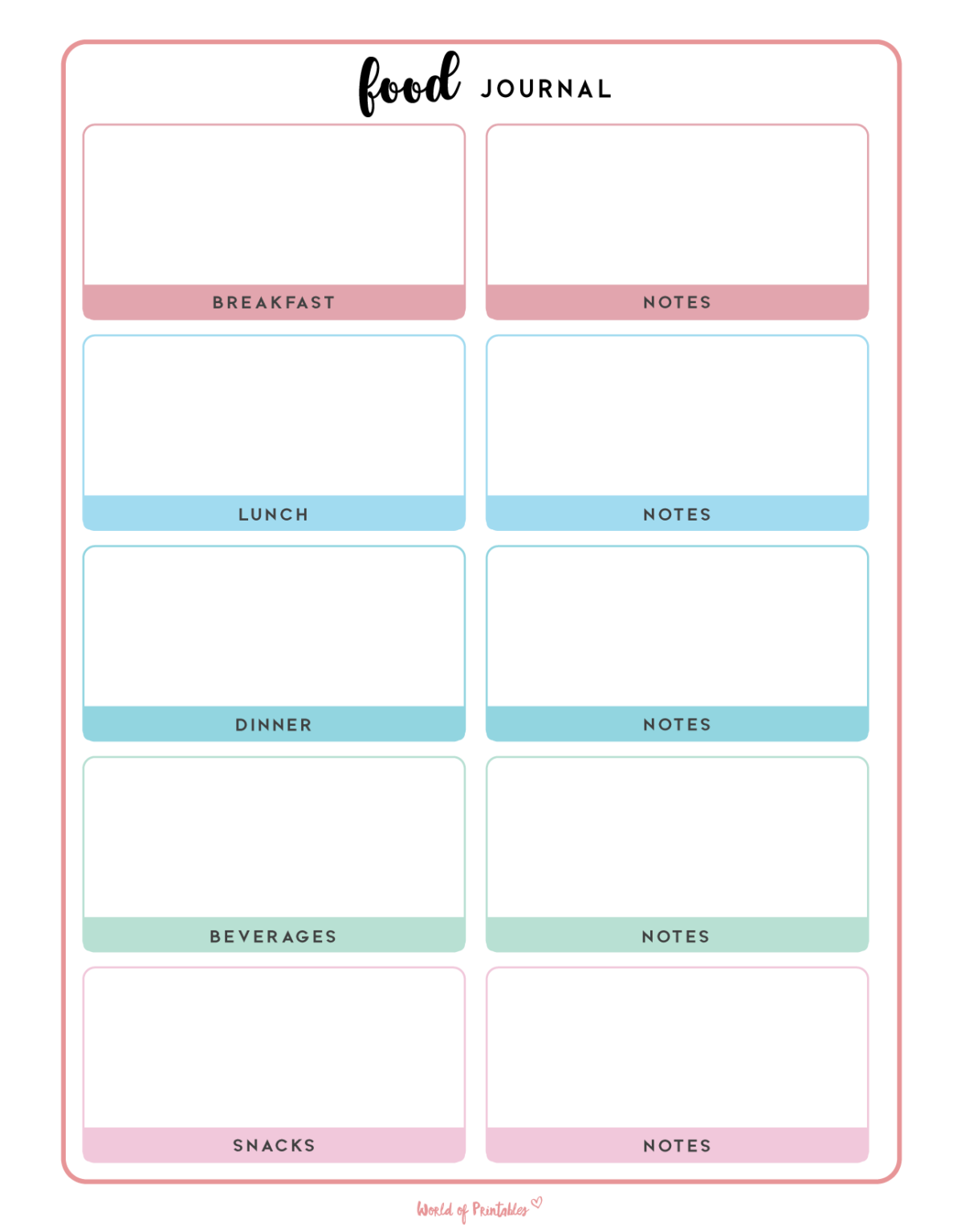 Food Journal Printables - World of Printables