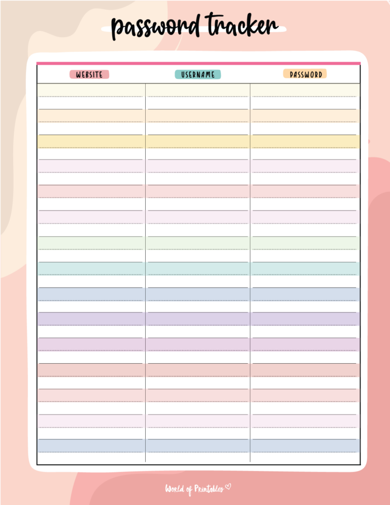 Password Logs - 25 Free Password Templates - World of Printables