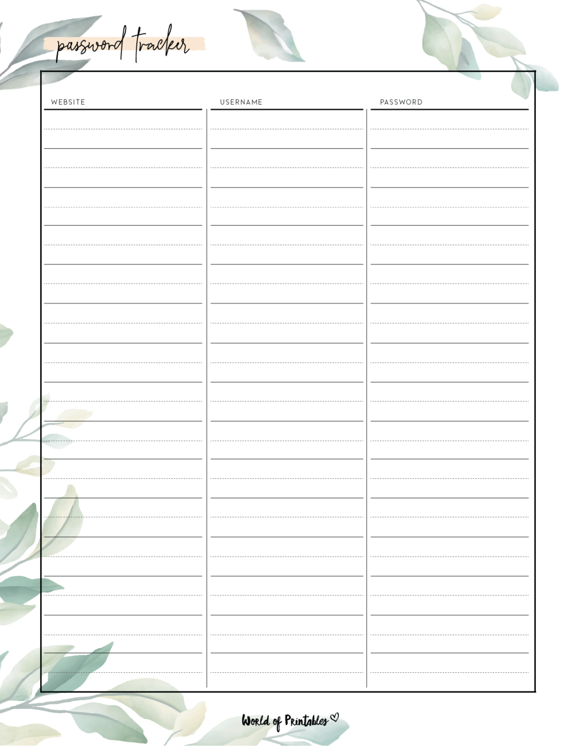 Password Logs - 25 Free Password Templates - World of Printables