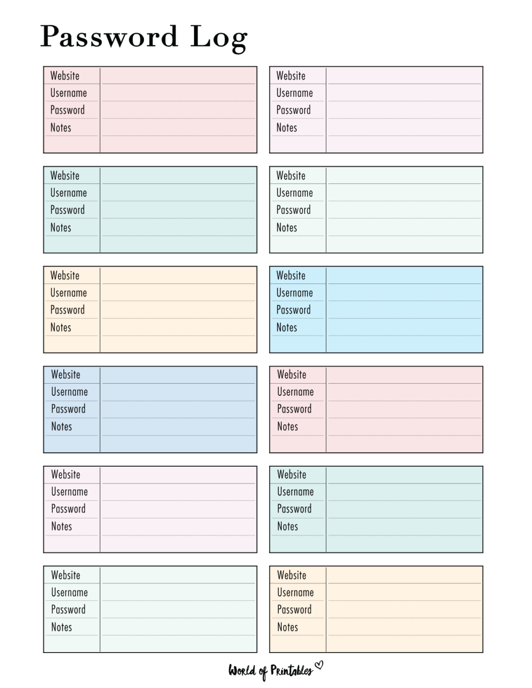 Password Logs - 25 Free Password Templates - World of Printables