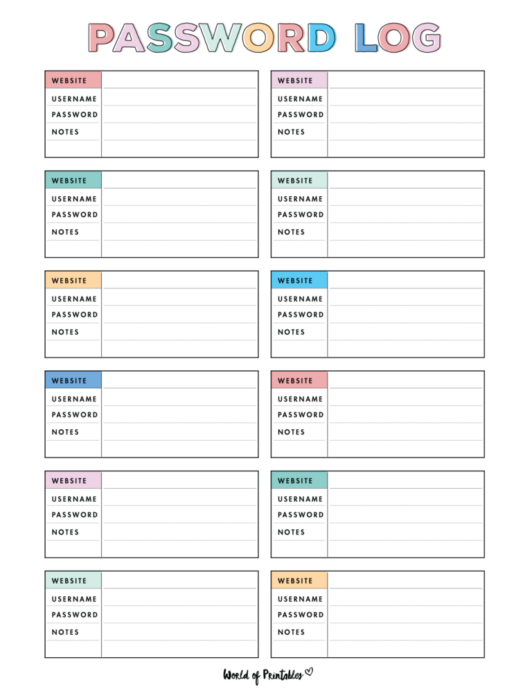 Password Logs - 25 Free Password Templates - World of Printables