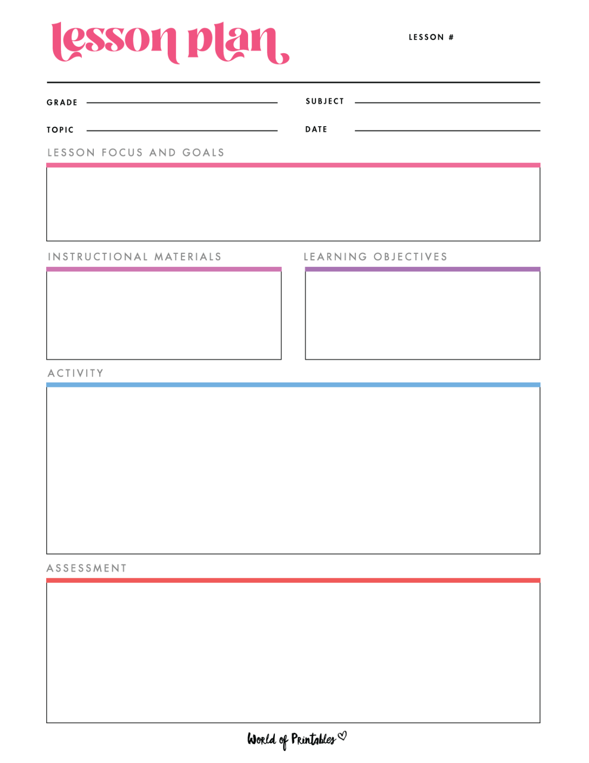 Lesson Plan Templates - World of Printables
