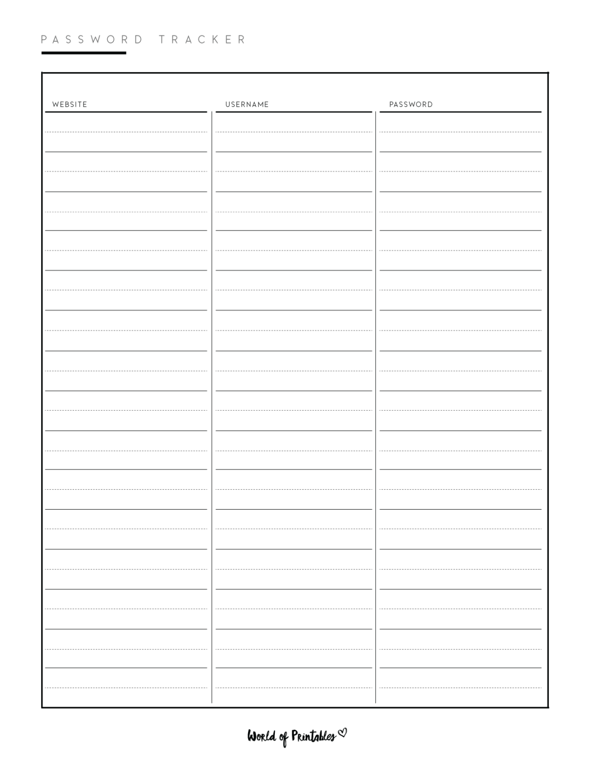 Password Logs - 25 Free Password Templates - World of Printables