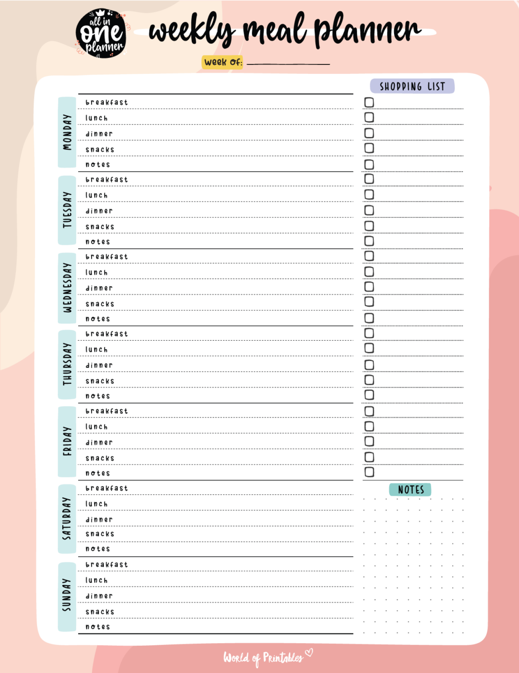 Weekly Meal Planner Templates - World of Printables