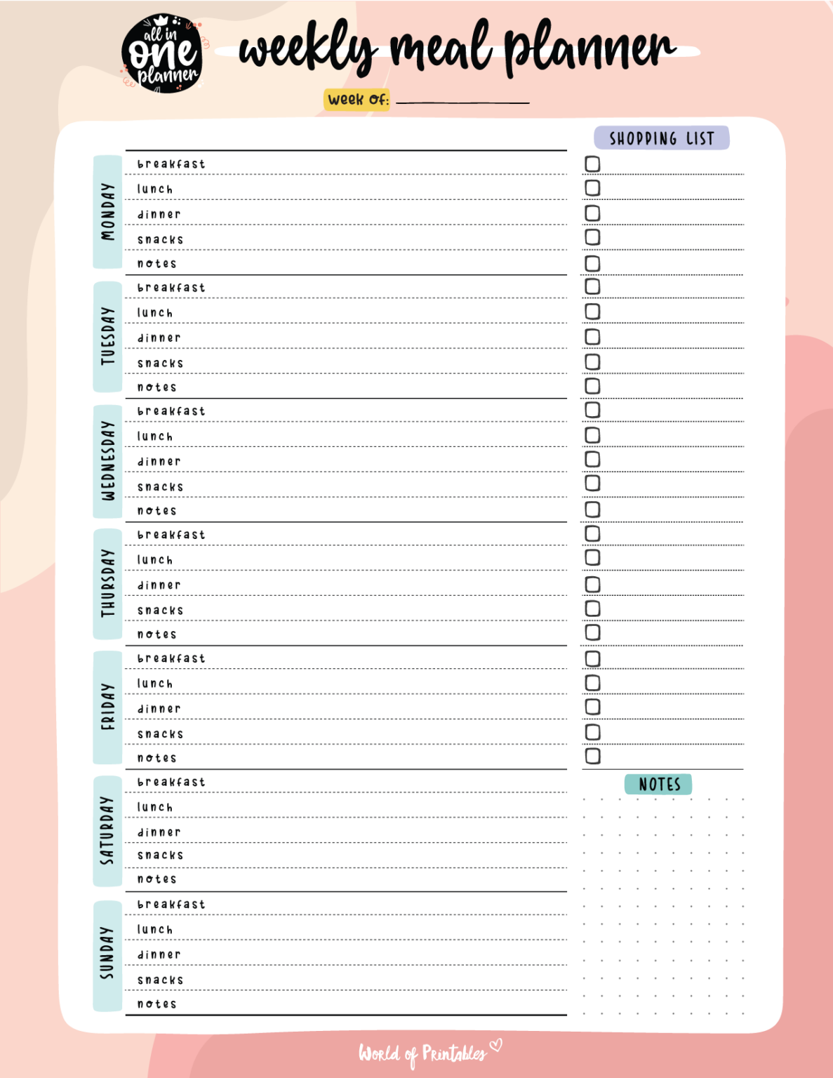 Weekly Meal Planner Templates - World of Printables