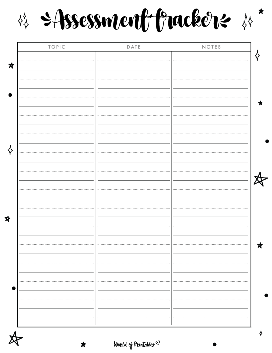 Assessment Trackers - World of Printables