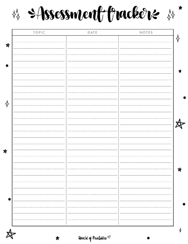 Assessment Trackers - World of Printables