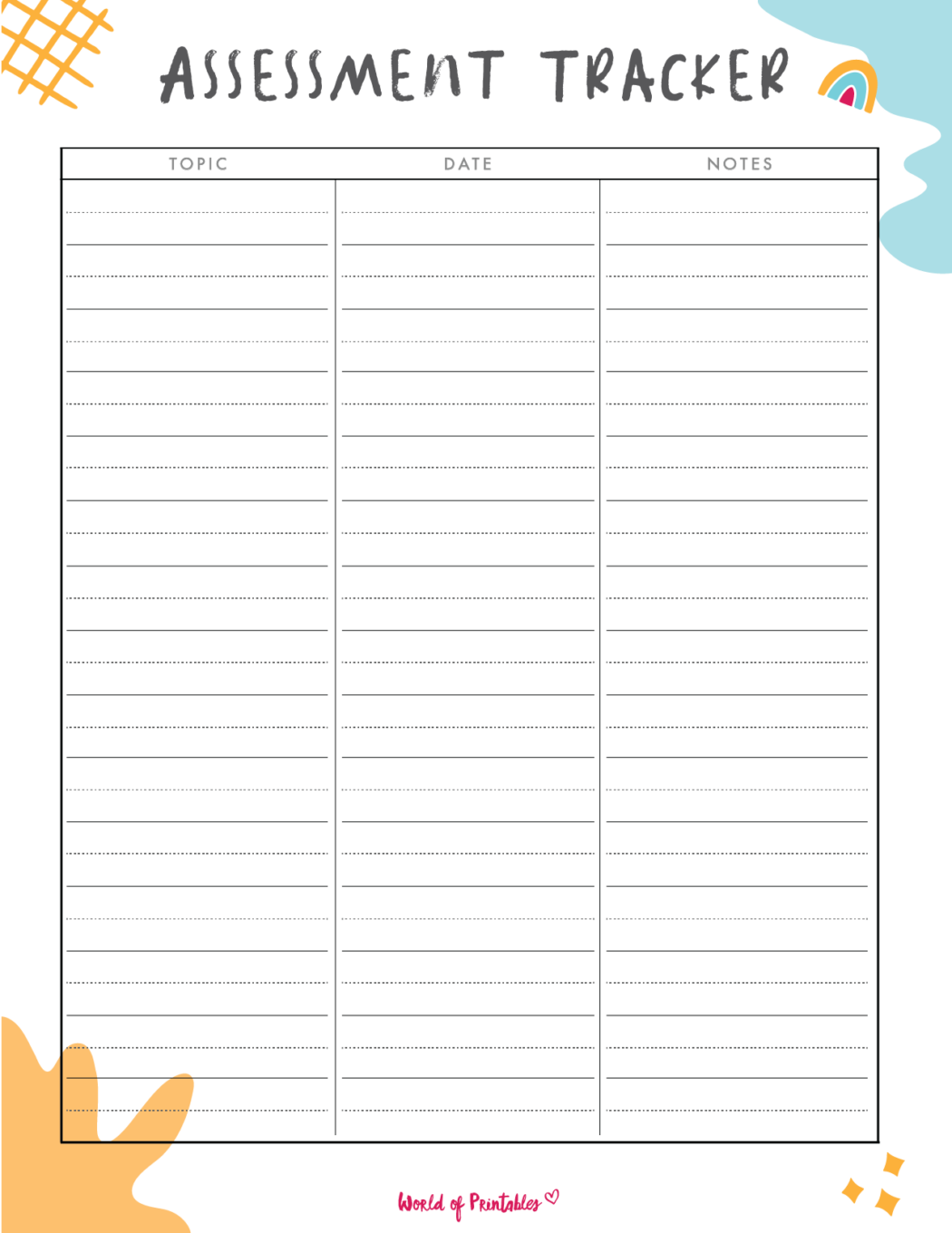 Assessment Trackers - World of Printables