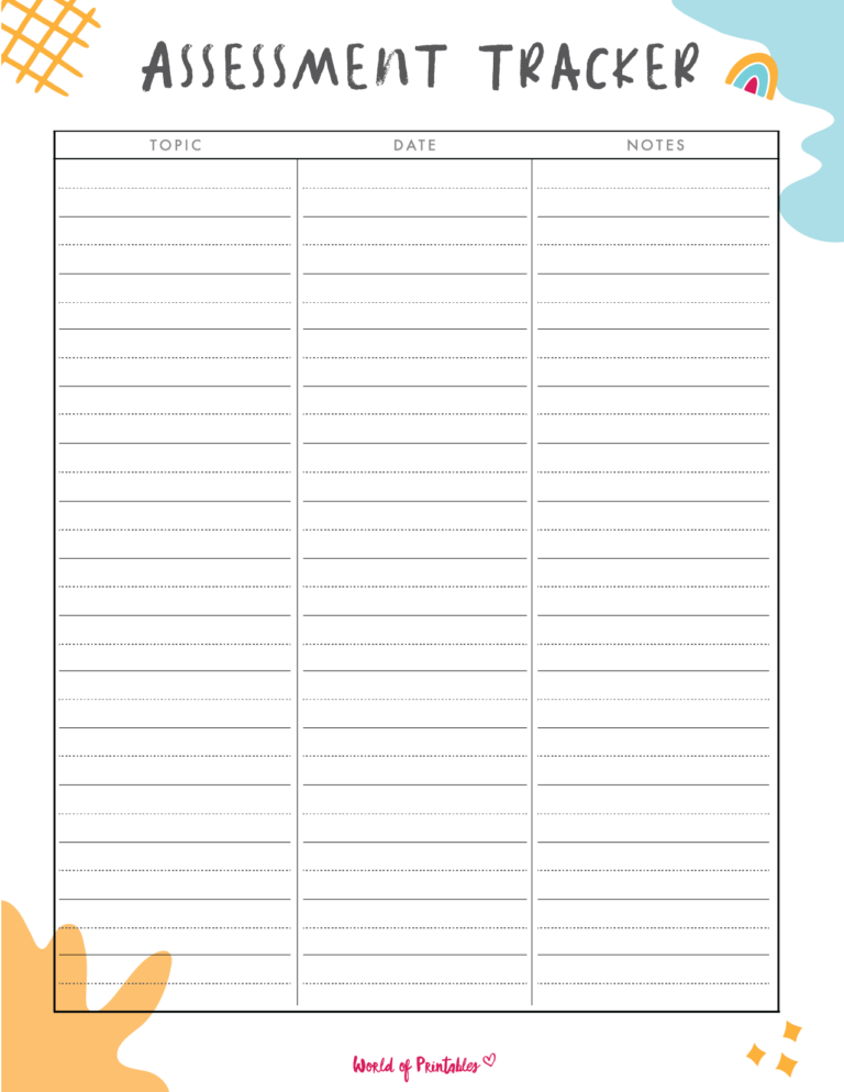 Assessment Trackers - World of Printables