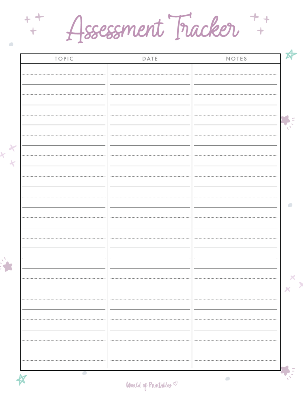 Assessment Trackers - World of Printables