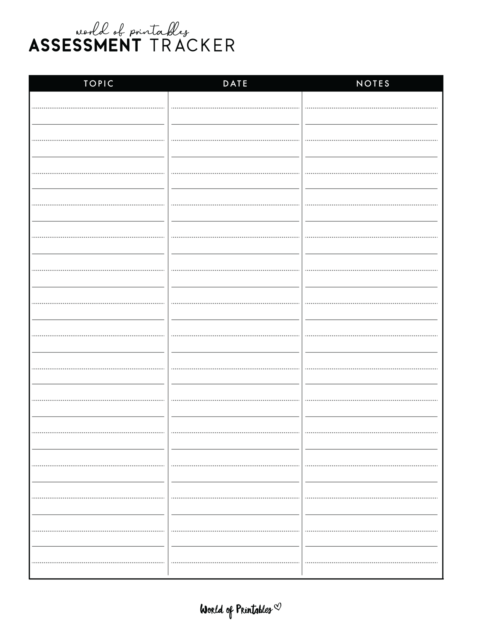 Assessment Trackers - World of Printables