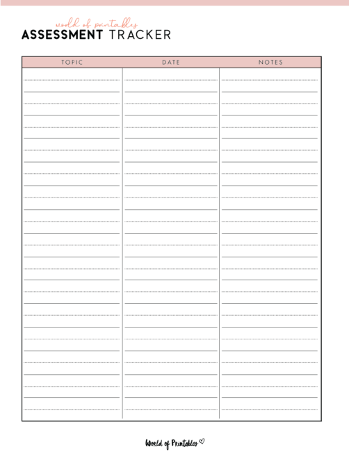 Assessment Trackers - World of Printables