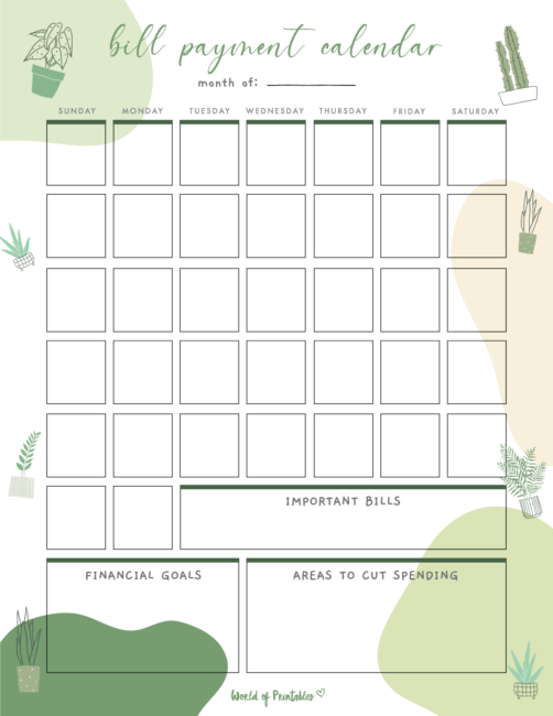 Free Bill Calendar | 20 Stylish Designs PDF - World of Printables