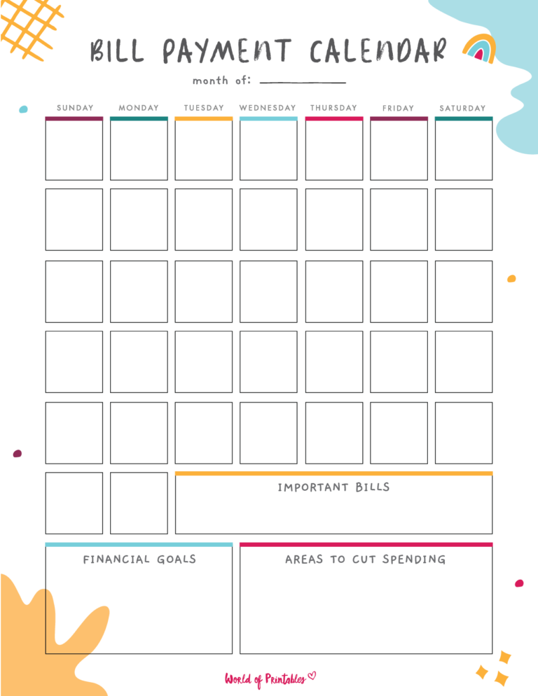 Free Bill Calendar | 20 Stylish Designs PDF - World of Printables