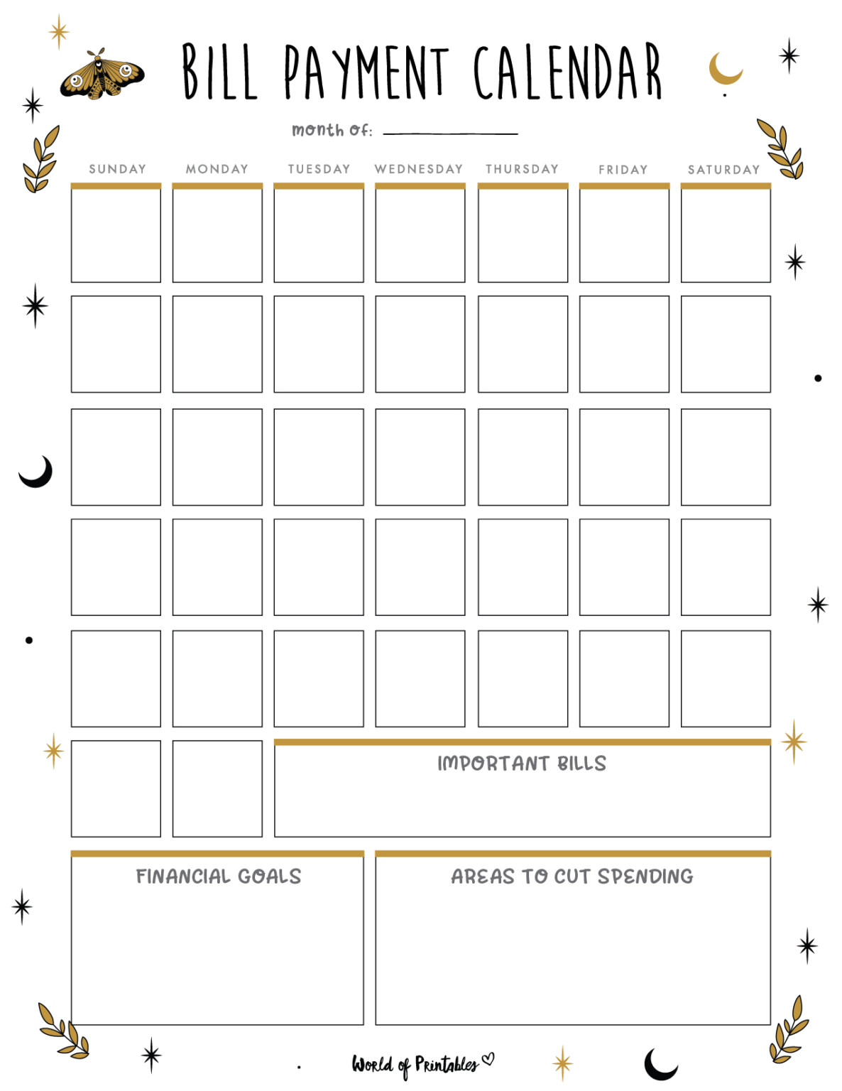 Free Bill Calendar | 20 Stylish Designs PDF - World of Printables
