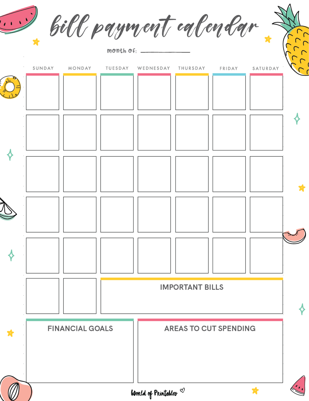 Free Bill Calendar | 20 Stylish Designs PDF - World of Printables