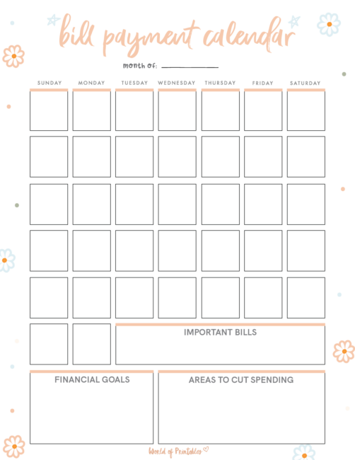 Free Bill Calendar | 20 Stylish Designs PDF - World of Printables