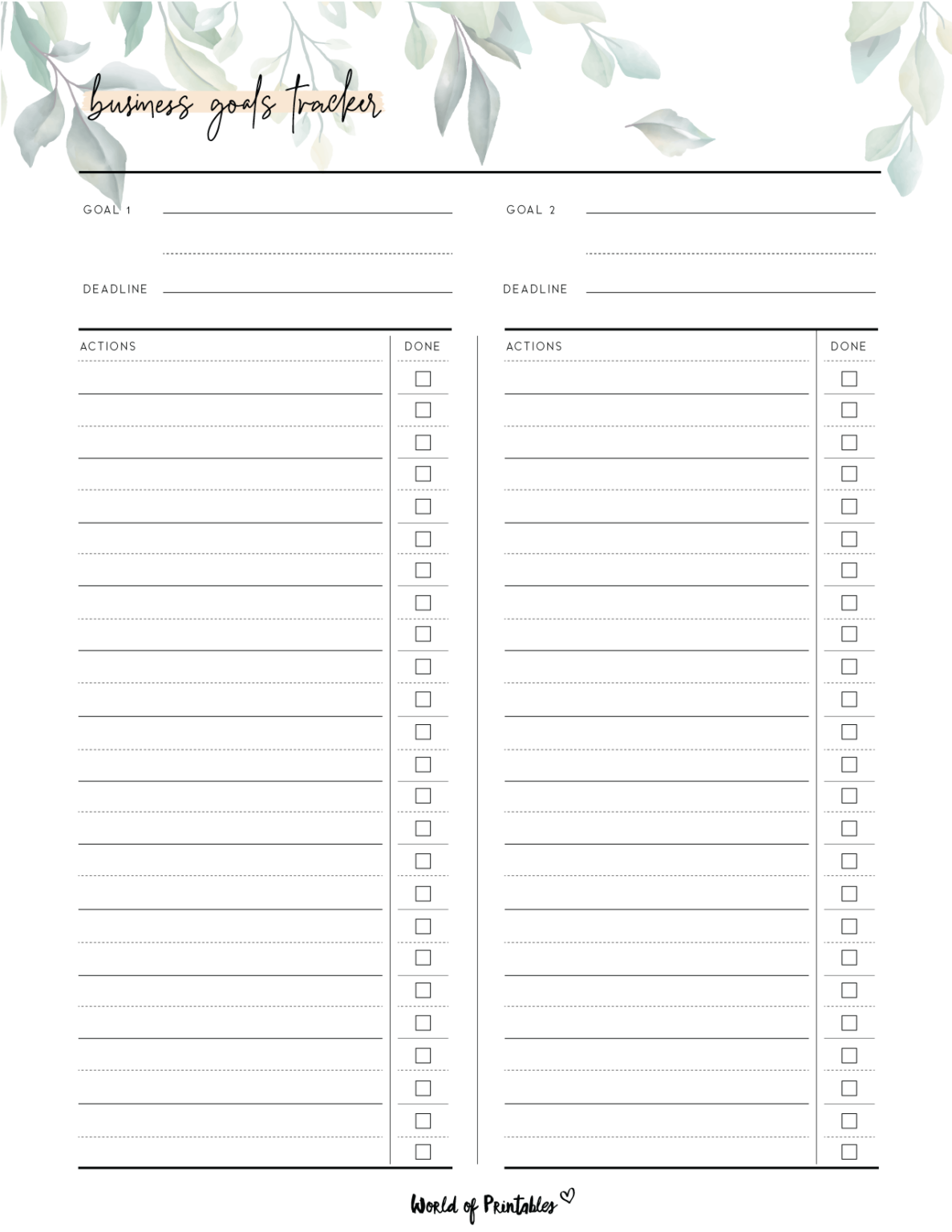 Business Goal Setting Worksheet PDF - World of Printables