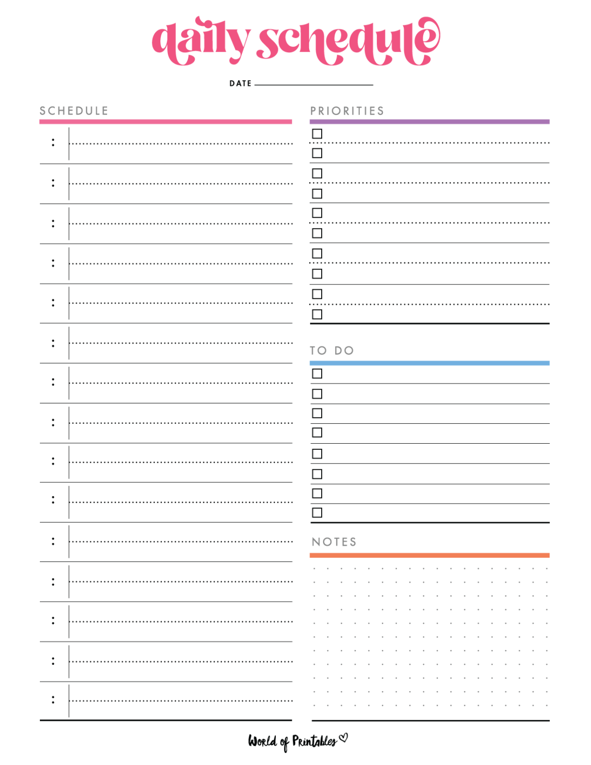 Daily Schedule Templates - World of Printables