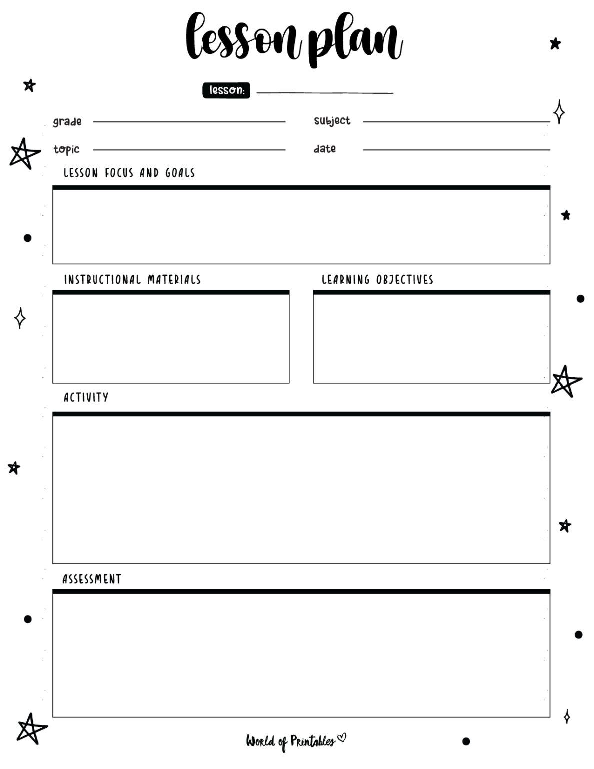 Lesson Plan Templates World Of Printables