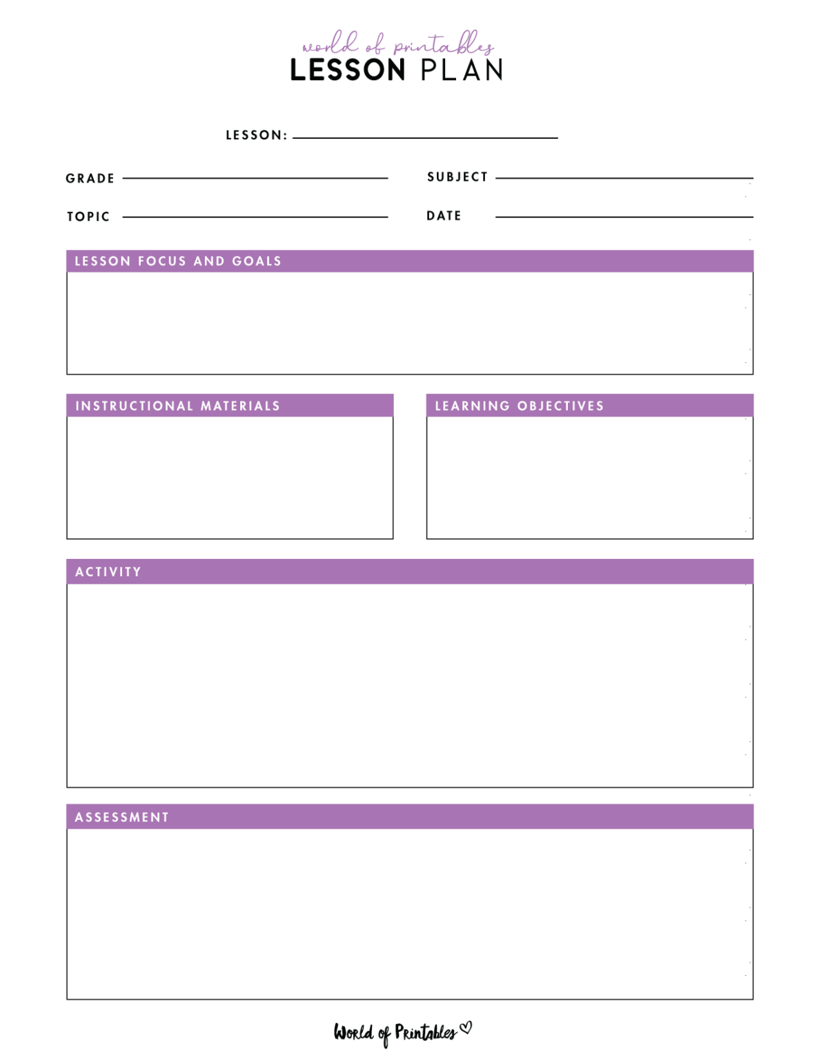 Lesson Plan Templates - World of Printables