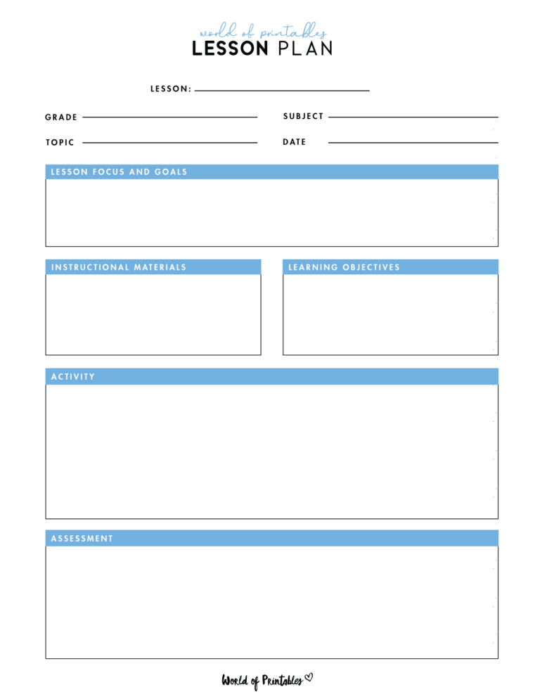 Lesson Plan Templates - World of Printables