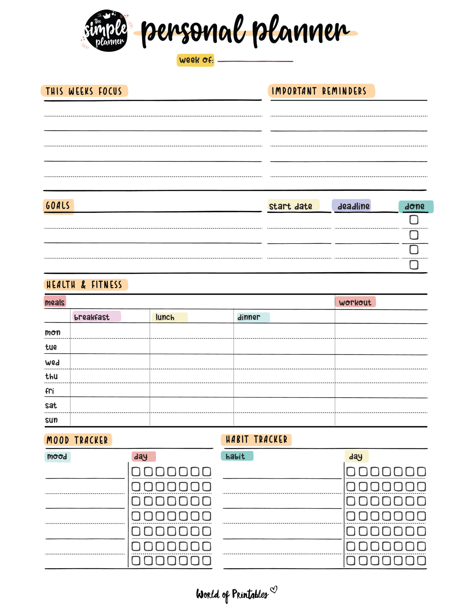 Download Personal Planner Templates PDF - World of Printables