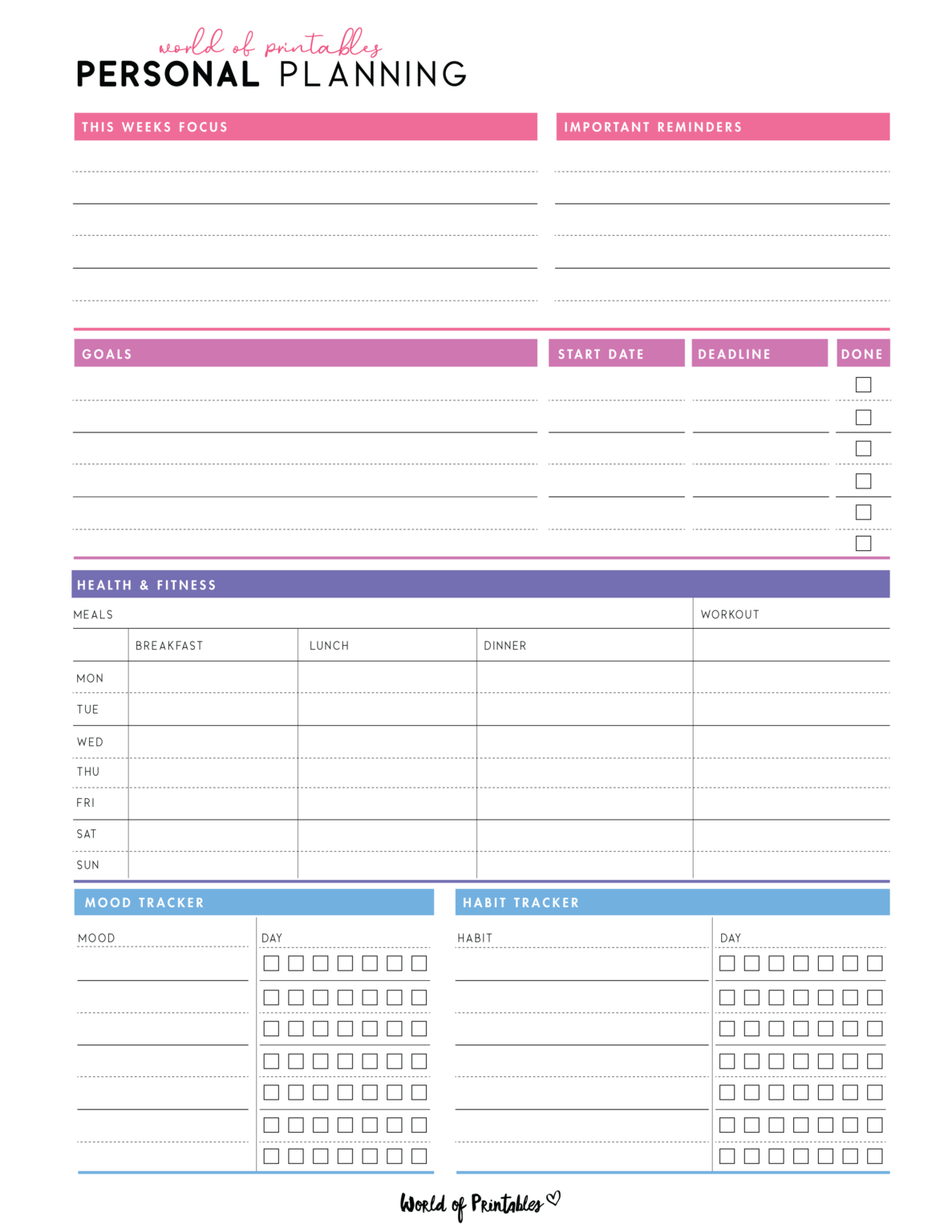 Download Personal Planner Templates PDF - World of Printables