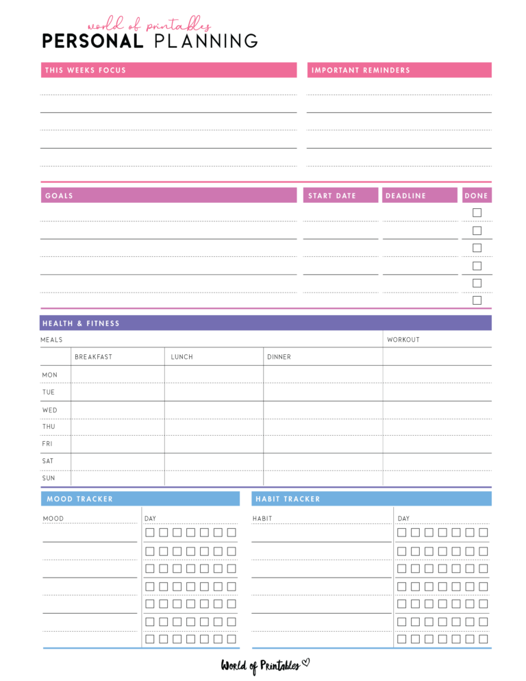 Download Personal Planner Templates PDF - World of Printables