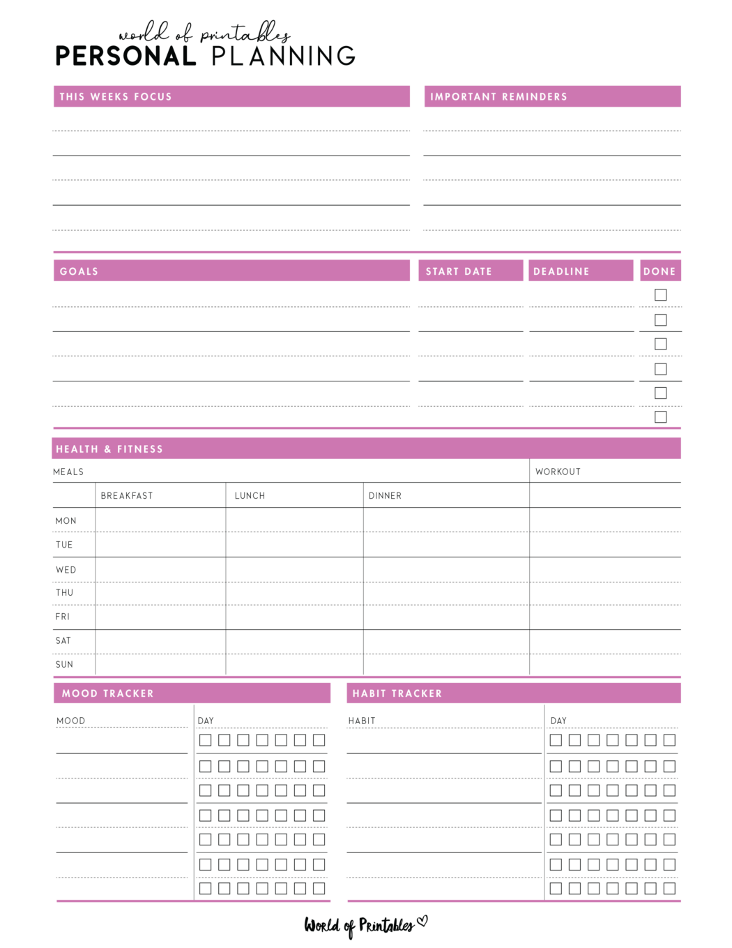 Download Personal Planner Templates PDF - World of Printables