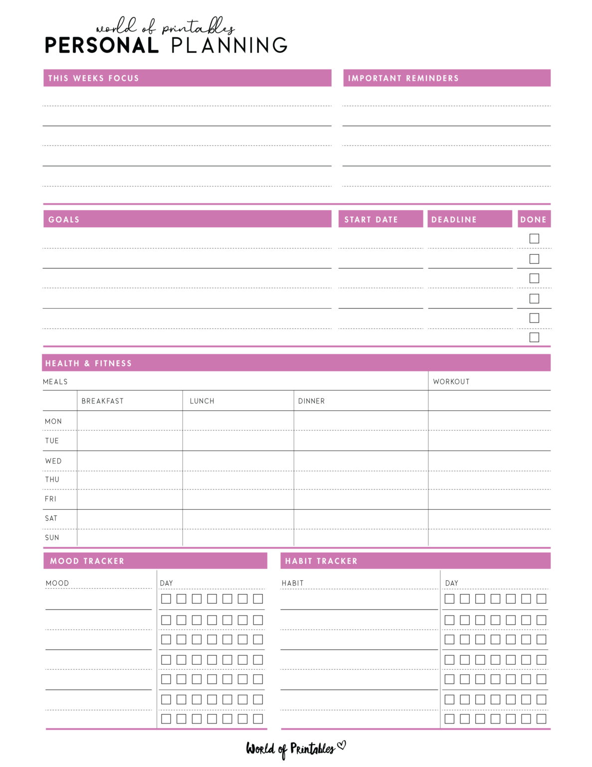 Download Personal Planner Templates PDF - World of Printables