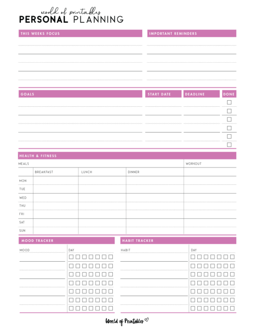 Download Personal Planner Templates PDF - World of Printables