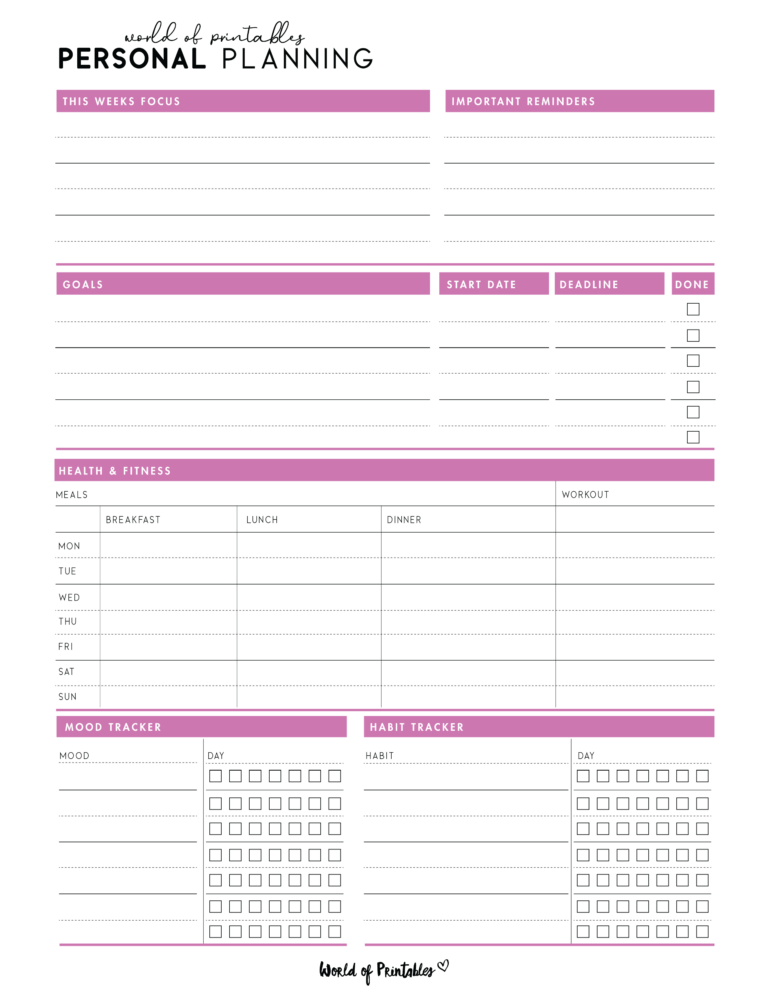 Download Personal Planner Templates PDF - World of Printables