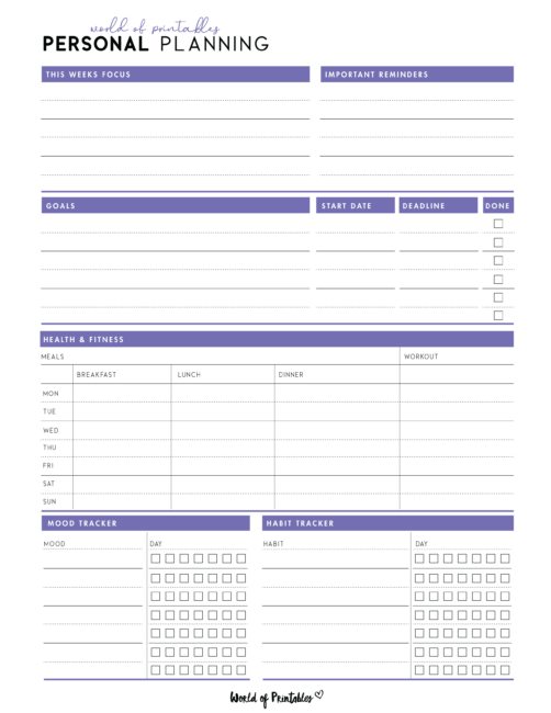 Download Personal Planner Templates PDF - World of Printables