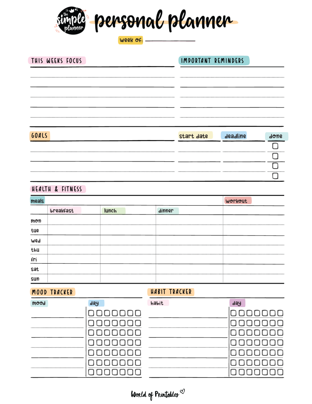Download Personal Planner Templates PDF - World of Printables