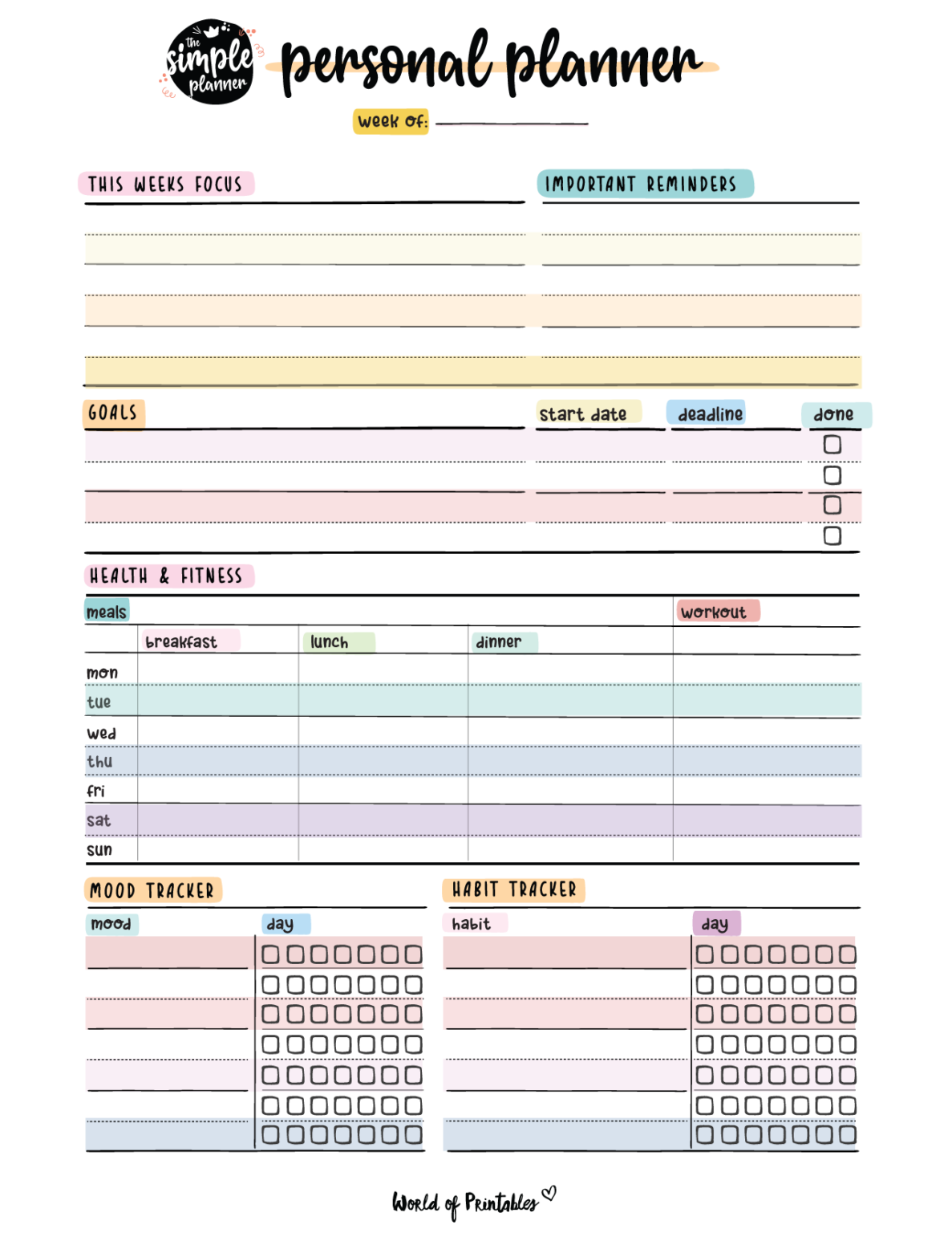 Download Personal Planner Templates PDF - World of Printables