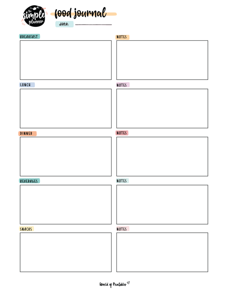 Food Journal Printables - World of Printables