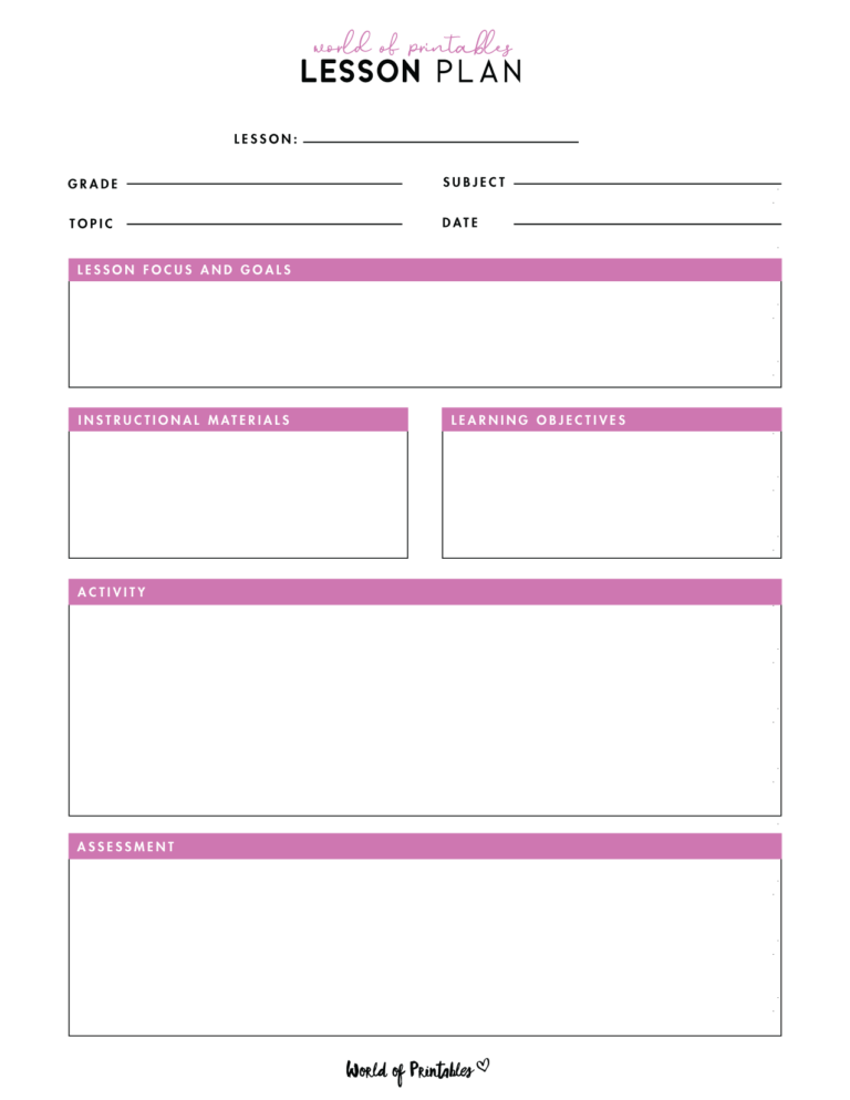 Lesson Plan Templates - World of Printables