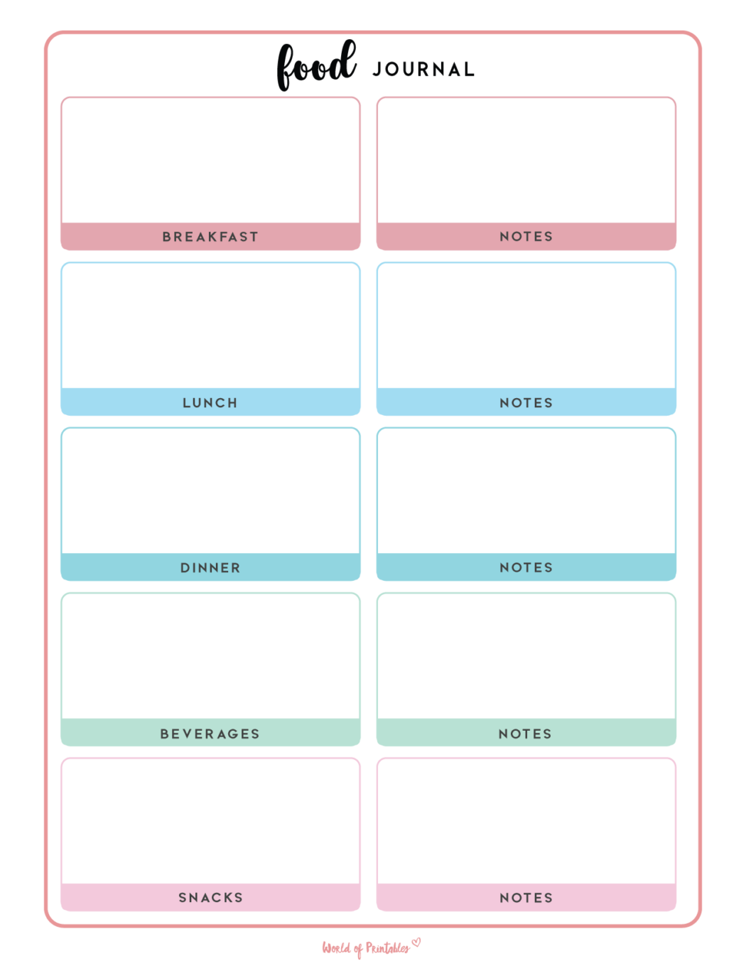 Food Journal Printables - World of Printables