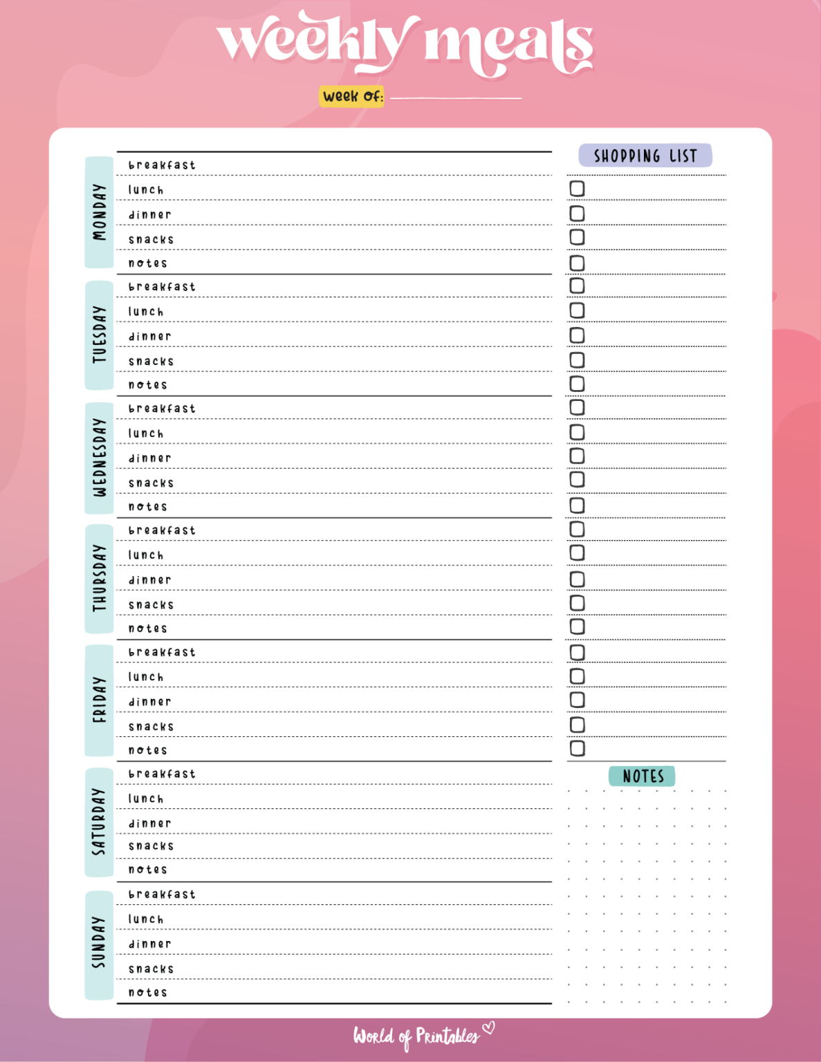 Weekly Meal Planner Templates - World of Printables