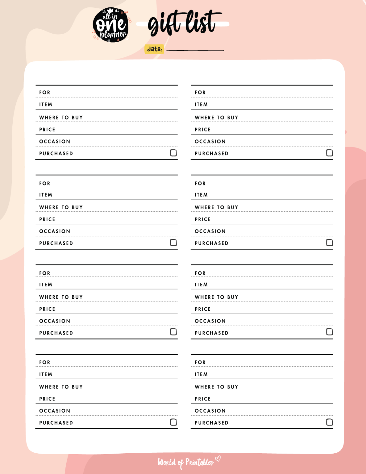 Gift List Templates - World of Printables
