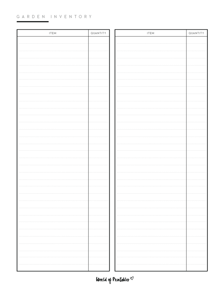Printable Garden Inventory Template - World of Printables