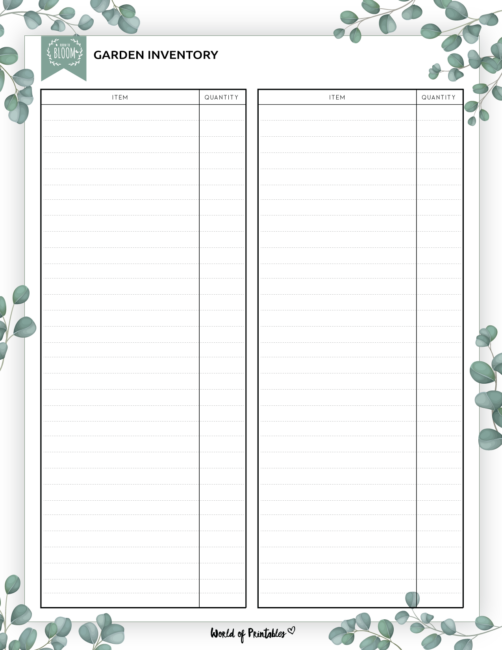 Printable Garden Inventory Template - World of Printables
