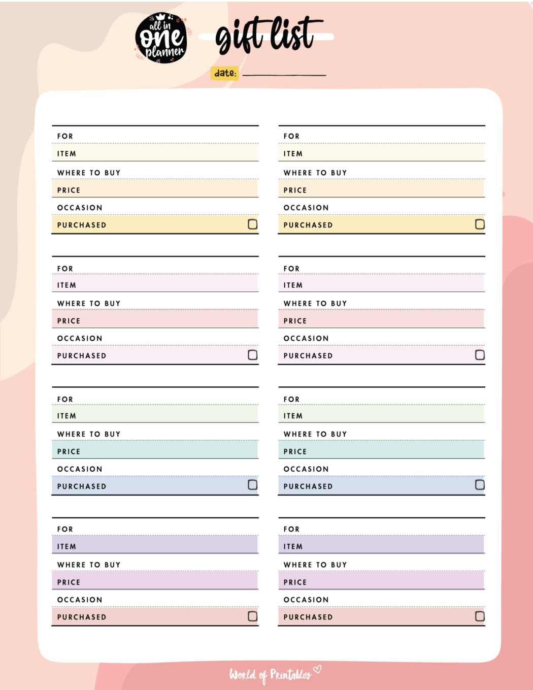 Gift List Templates - World of Printables