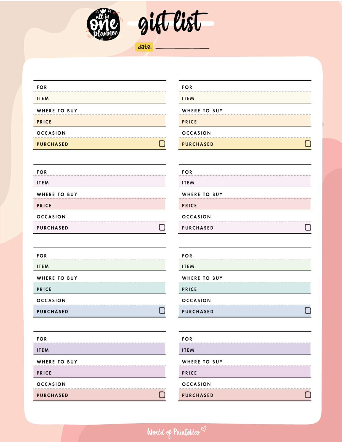 Gift List Templates - World of Printables