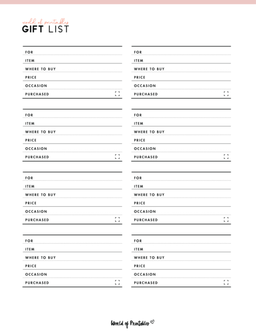 Gift List Templates - World of Printables