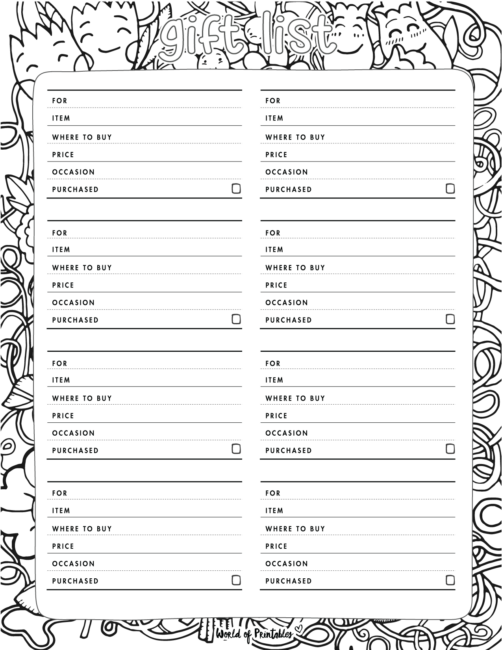Gift List Templates - World of Printables