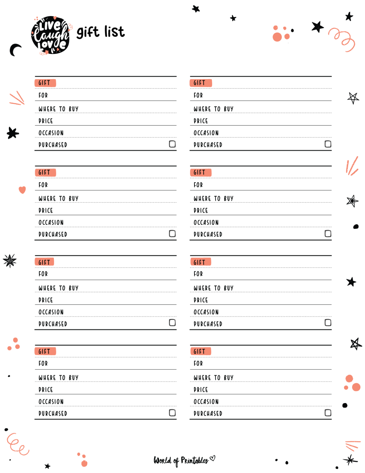 Gift List Templates - World of Printables