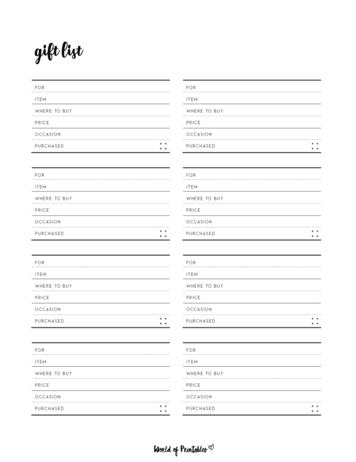 Gift List Templates - World of Printables