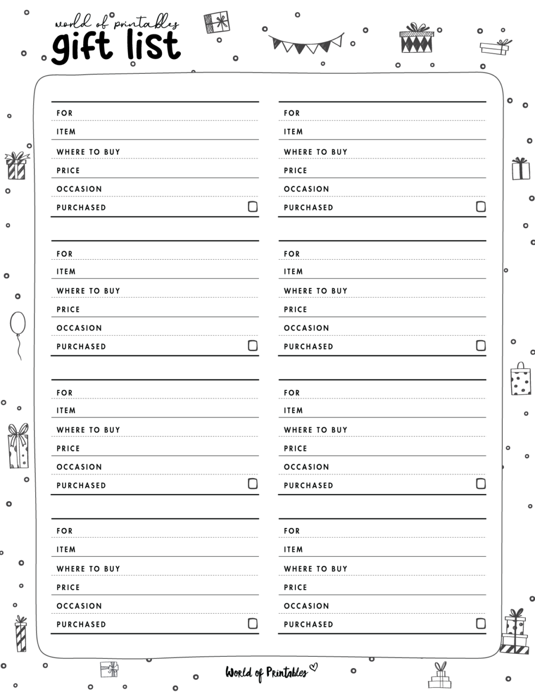 Gift List Templates - World of Printables